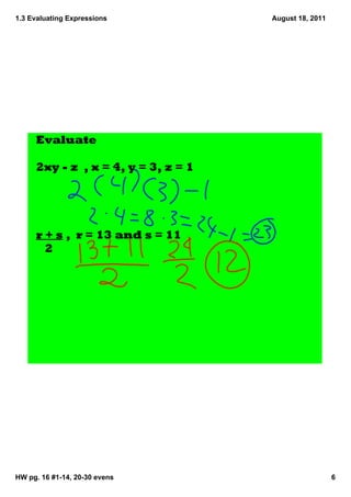 1.3 evaluating expressions notes | PDF