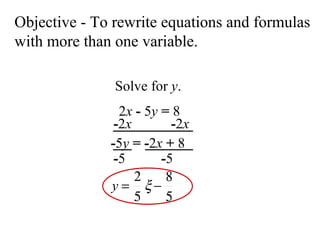 1.4 Rewriting Equations and Formulas | PPT
