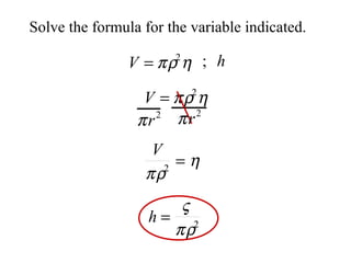 1.4 Rewriting Equations and Formulas | PPT