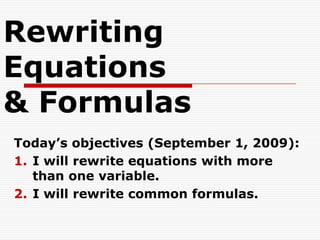 1.4 rewriting equations and formulas | PPT | Physics | Science