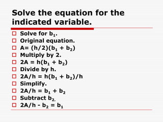 1.4 rewriting equations and formulas | PPT