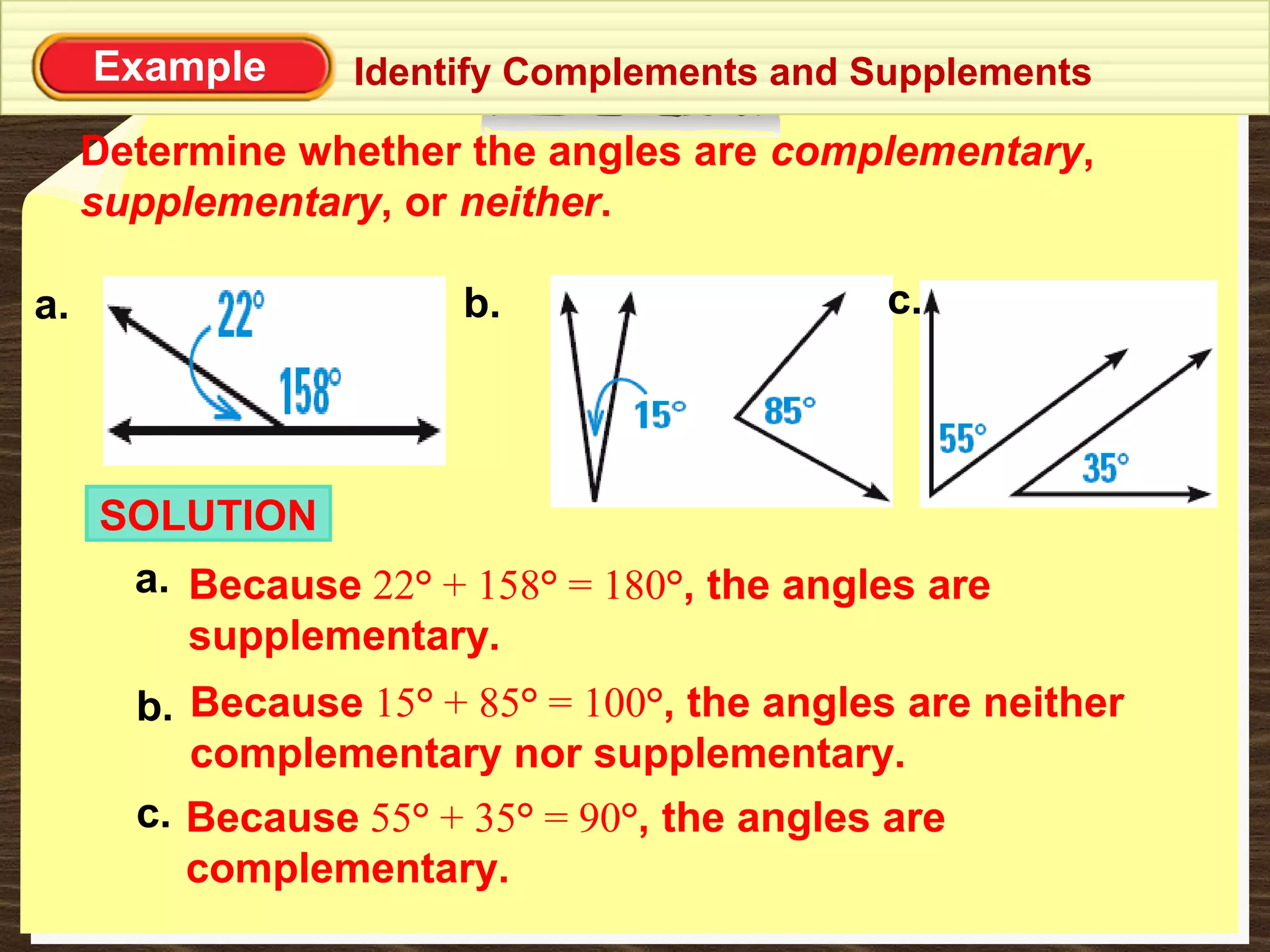 1.5 Complementary and Supplementary Angles | PPT
