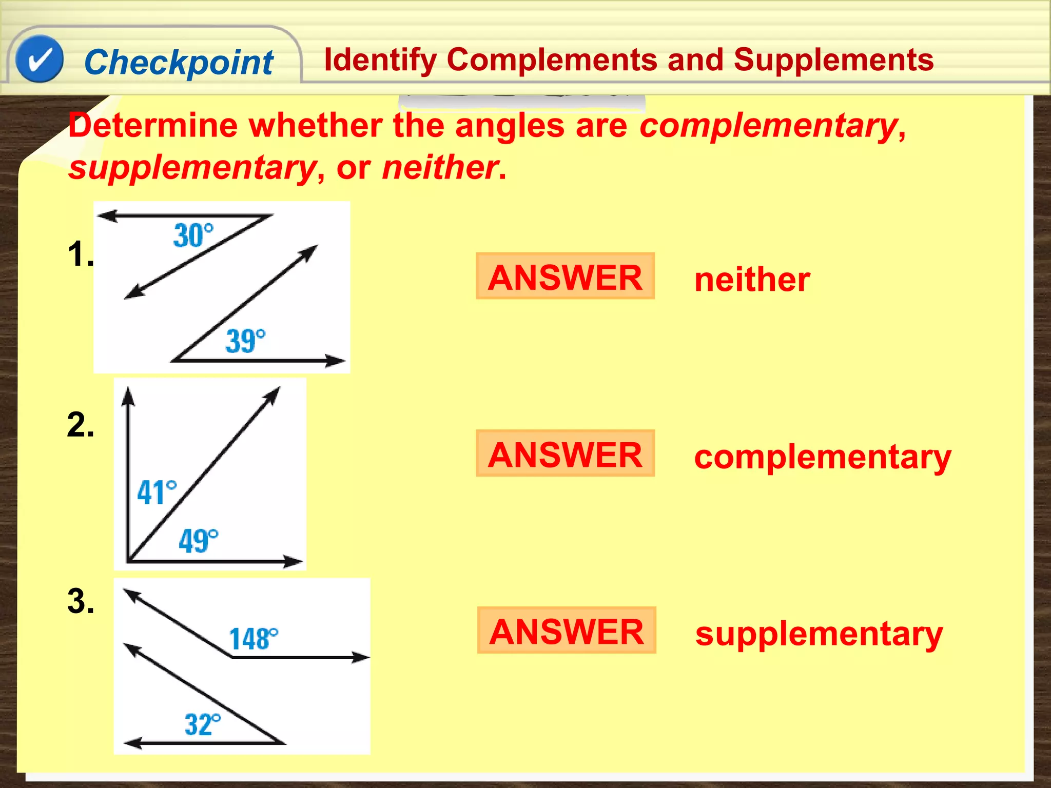 1.5 Complementary and Supplementary Angles | PPT