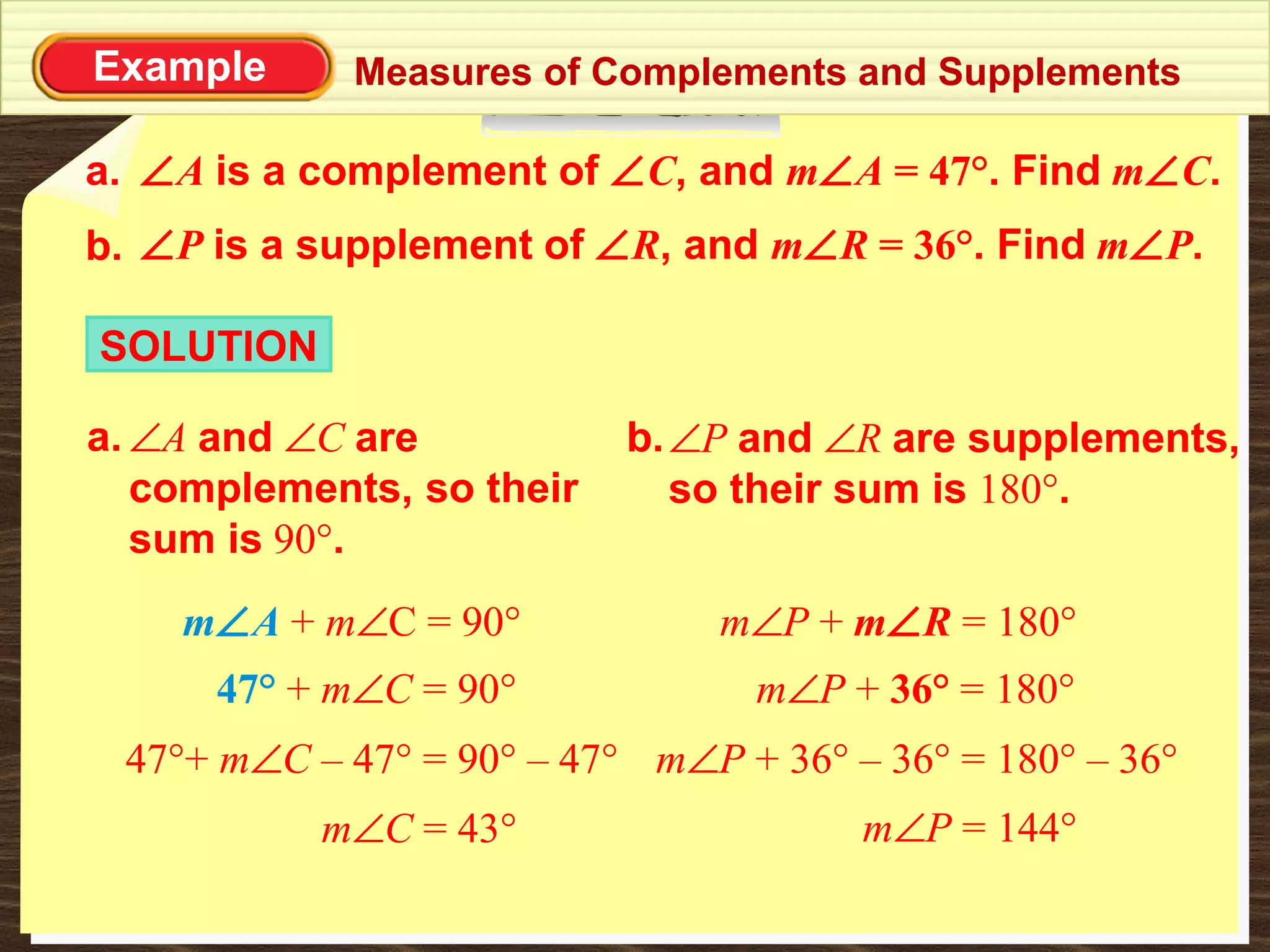 1.5 Complementary and Supplementary Angles | PPT