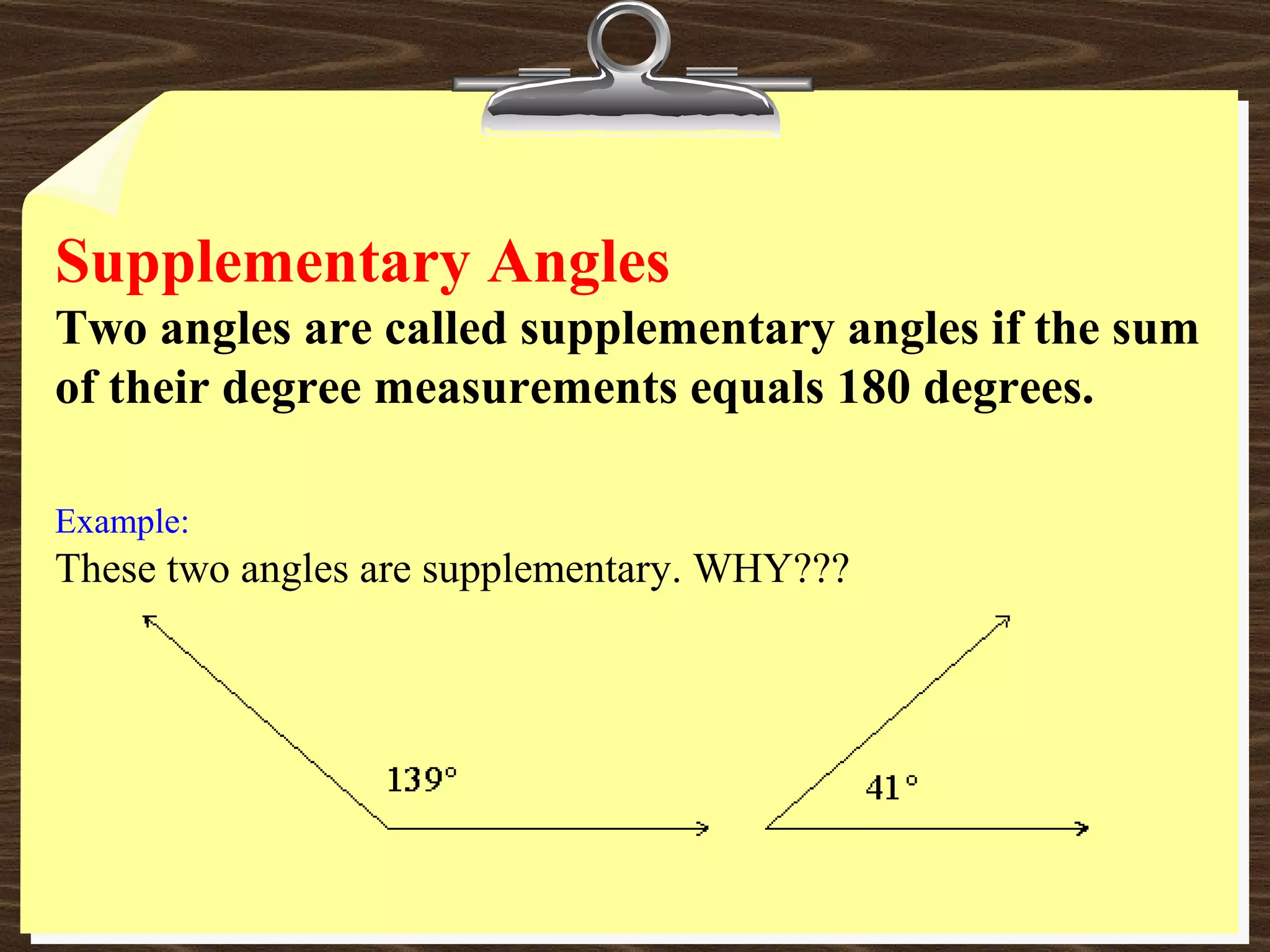 1.5 Complementary and Supplementary Angles | PPT