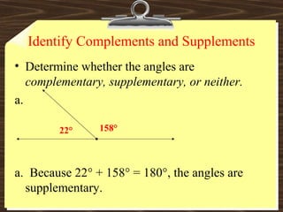 1.5 Complementary and Supplementary Angles | PPT