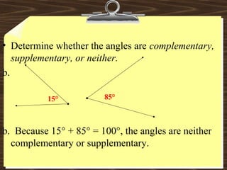 1.5 Complementary and Supplementary Angles | PPT
