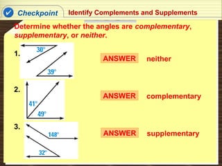 1.5 Complementary and Supplementary Angles | PPT