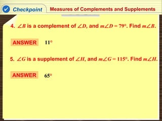 1.5 Complementary and Supplementary Angles | PPT