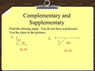 1.5 Complementary and Supplementary Angles | PPT