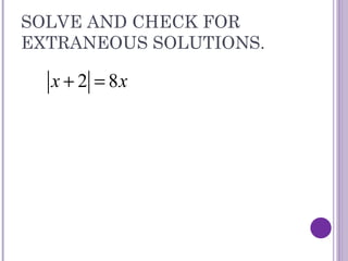 1.6 Absolute Value Equations and Inequalities | PPT