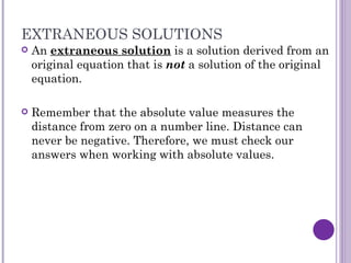 1.6 Absolute Value Equations and Inequalities | PPT