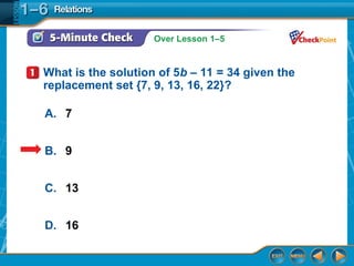 1-6 Relations glencoe algebra 1 powerpoint | PPT