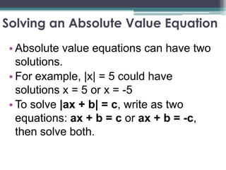 1.7 Solving Absolute Value Equations | PPT