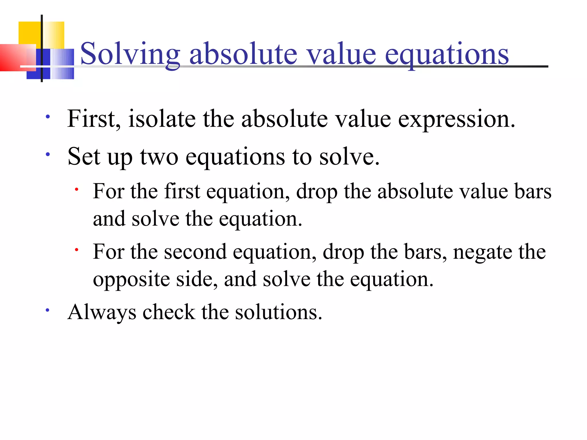 1.7 solving absolute value equations part 1 | PPT
