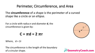1-8 Perimeter, Circumference, and Area | PDF