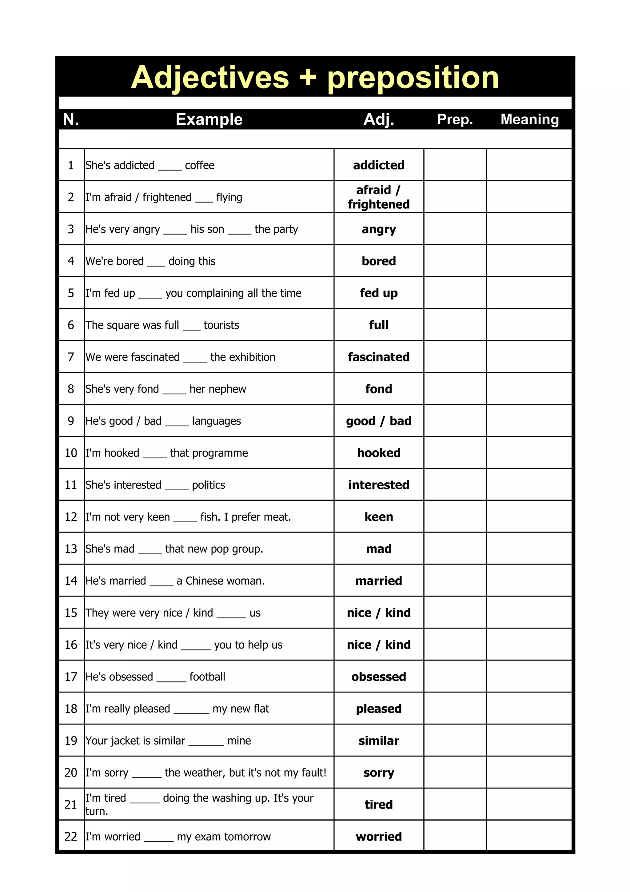 Adjectives and Prepositions | XLS