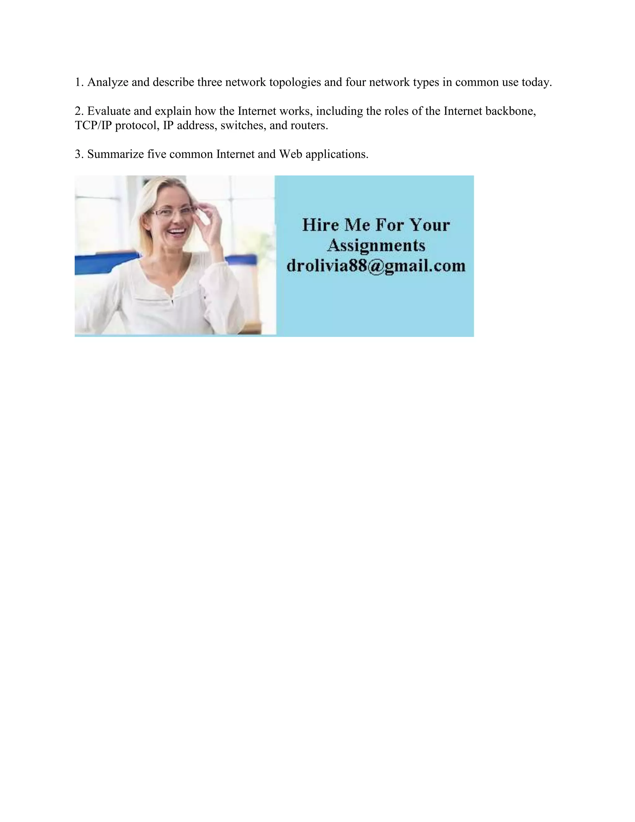 1- Analyze and describe three network topologies and four network type.docx