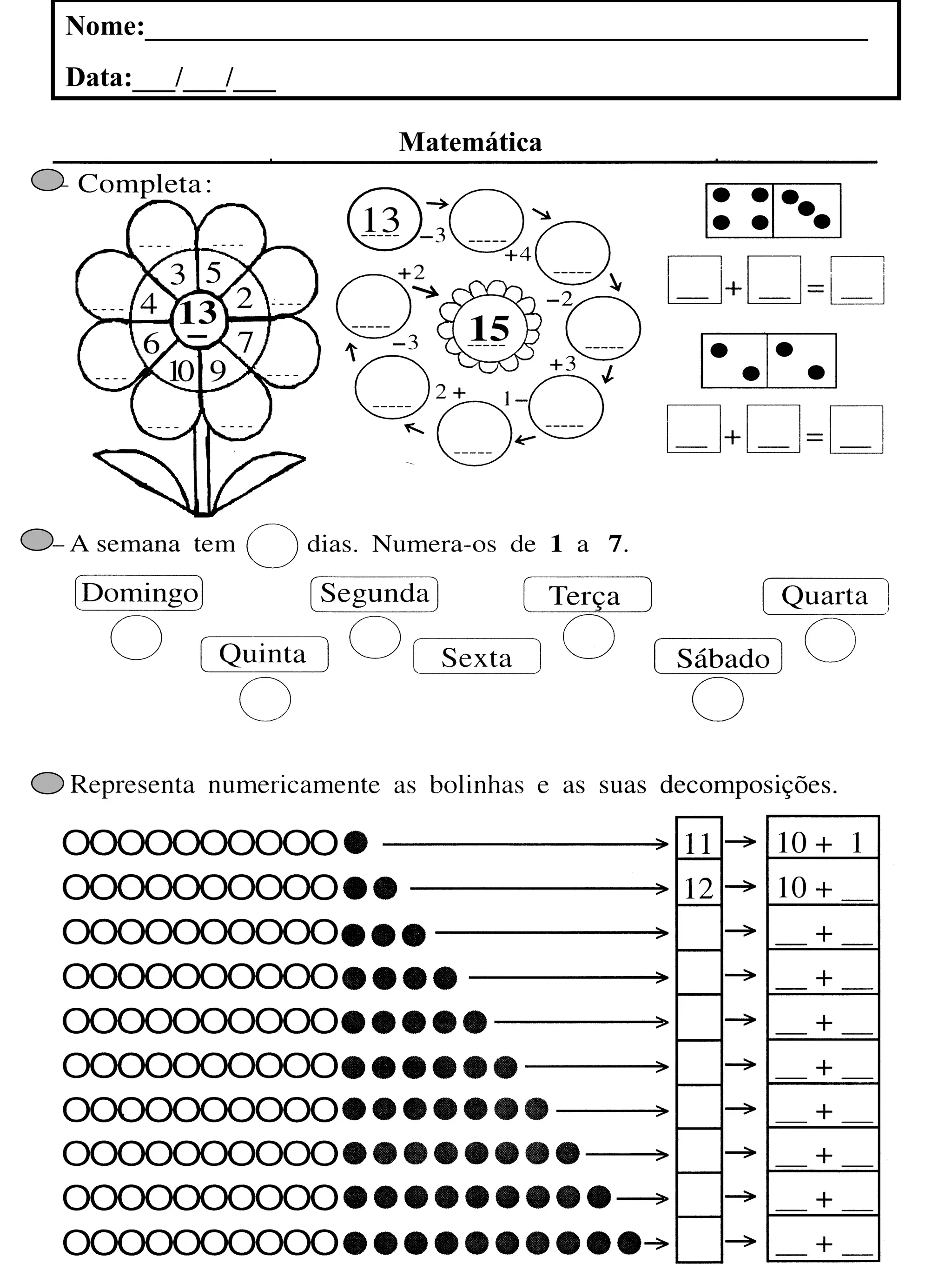 1.º ano fichas matemática | PDF