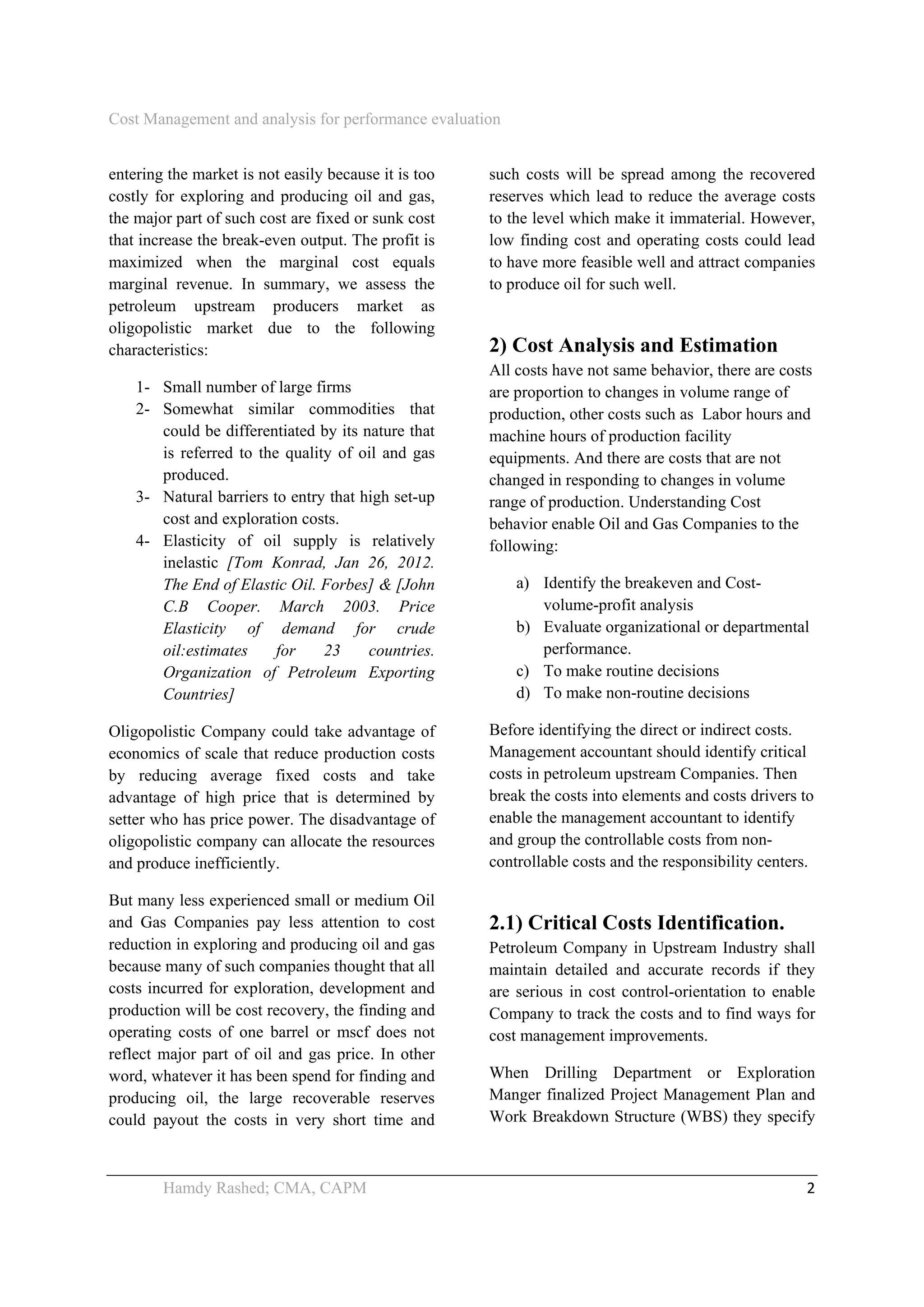 Basic cost analysis in petroleum upstream industry part a | PDF