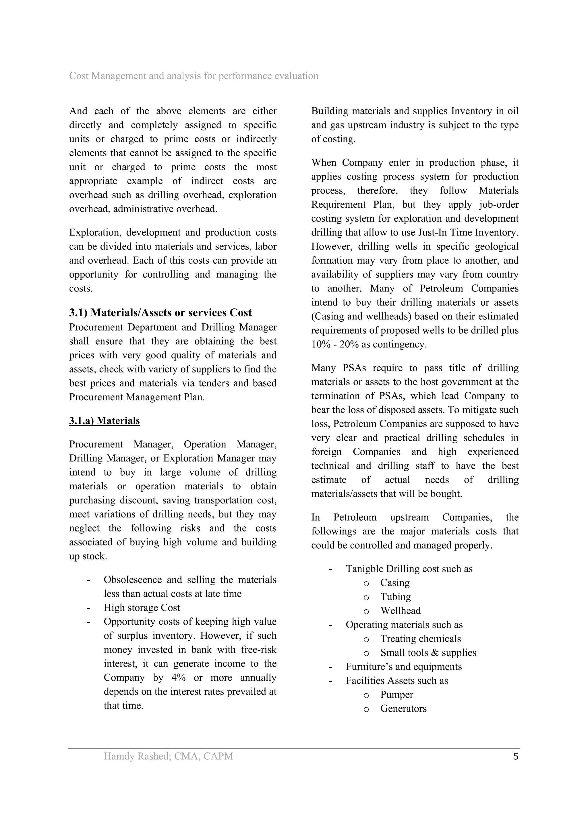 Basic cost analysis in petroleum upstream industry part a | PDF