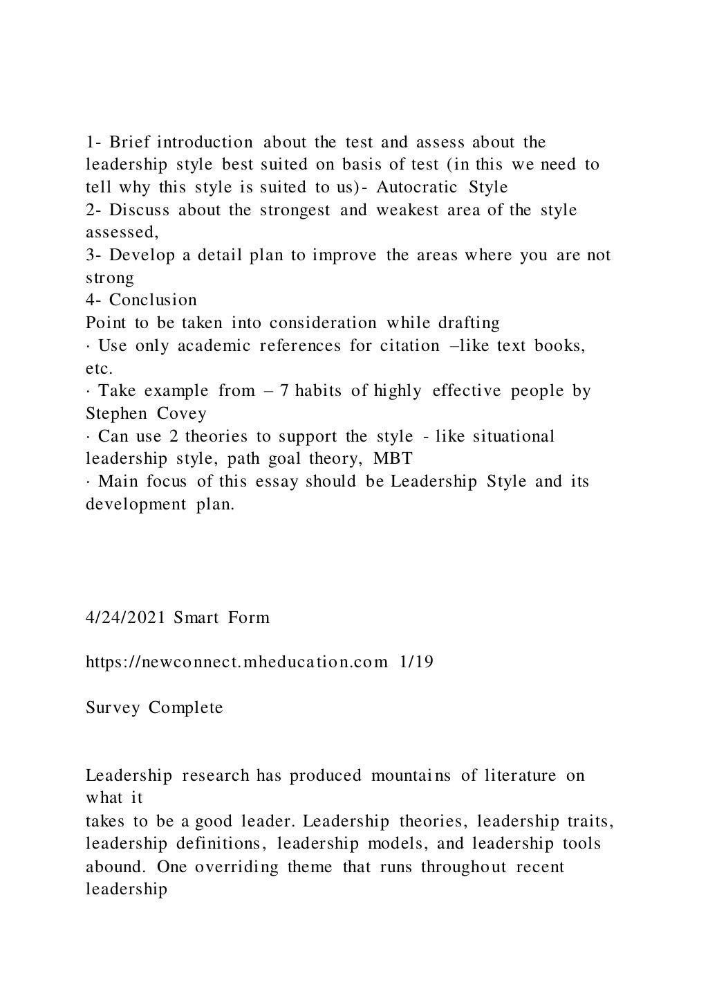 1- Brief introduction about the test and assess about the leadersh | PDF