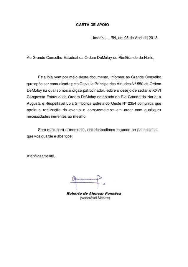 1 carta de apoio da loja patrocinadora demolay