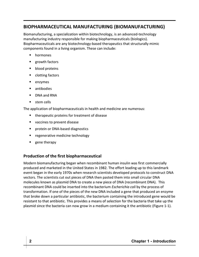 Introduction to Biomanufacturing process | PDF