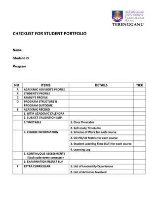 1. checklist for student portfolio 1 | PDF