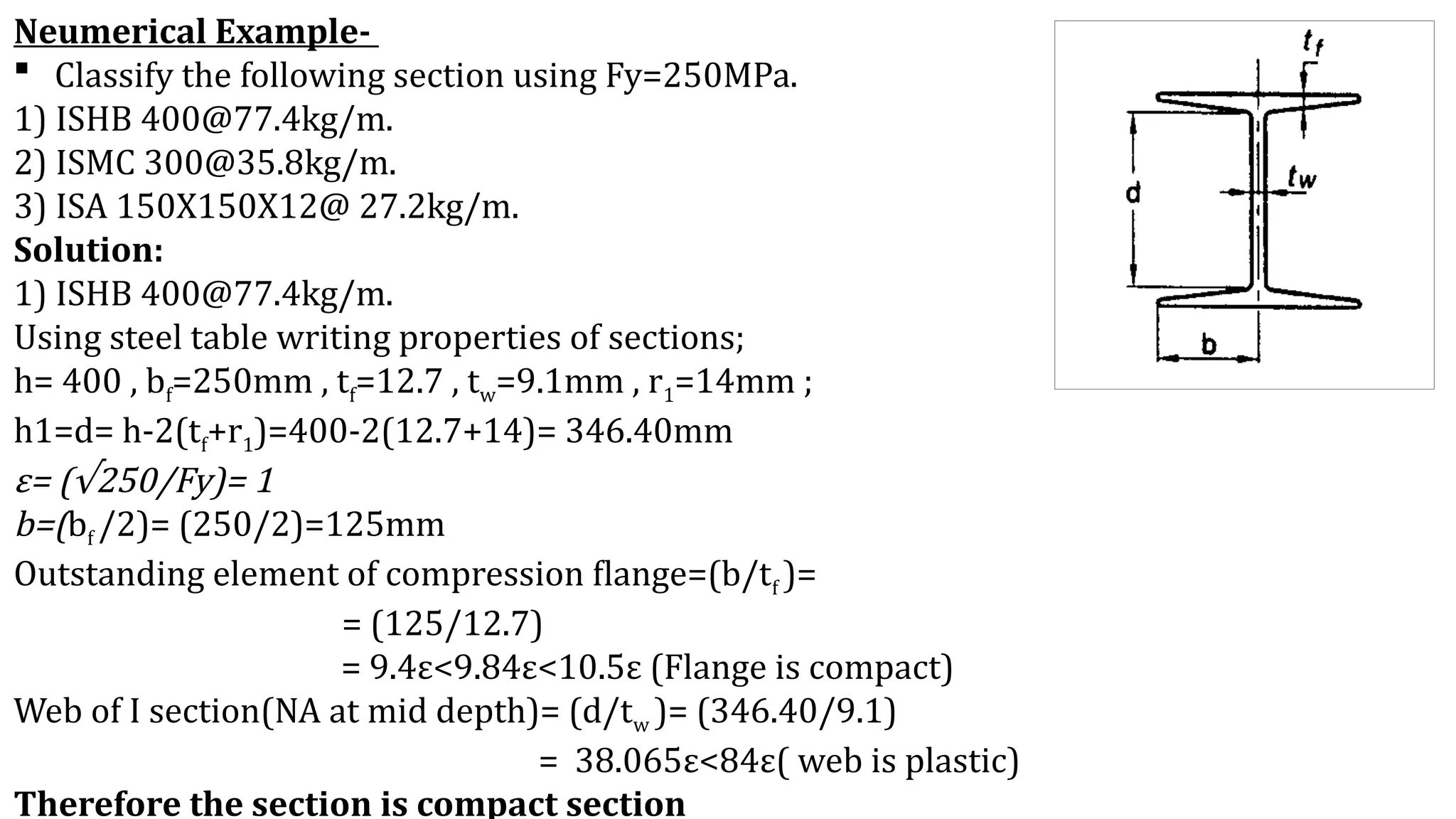 Classification of cross section as per IS800 and Numerical Problem | PPTX