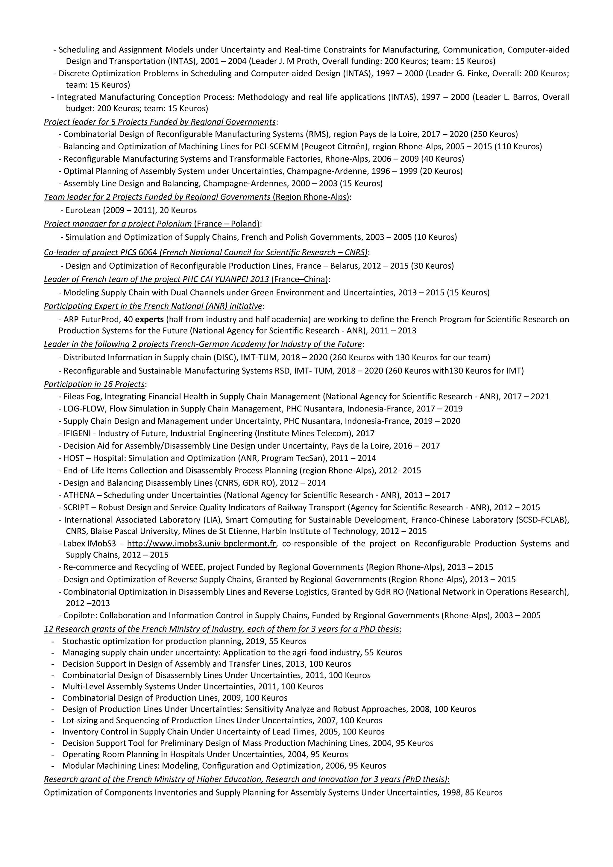 Curriculum vitae prof alexandre dolgui | PDF | Mechanical and ...