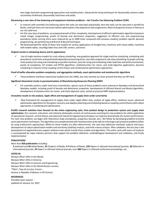 Curriculum vitae prof alexandre dolgui | PDF | Mechanical and ...