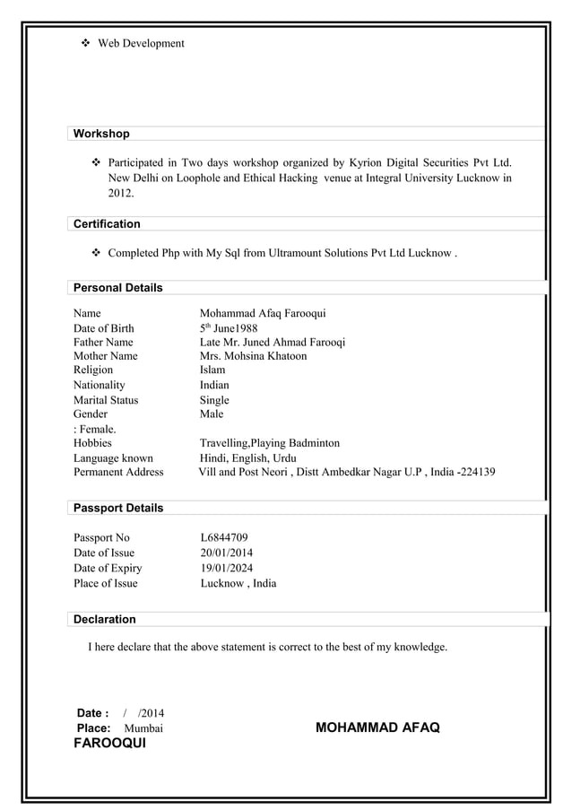 1 cv mohammad afaq farooqui | DOC | Web Development | Internet