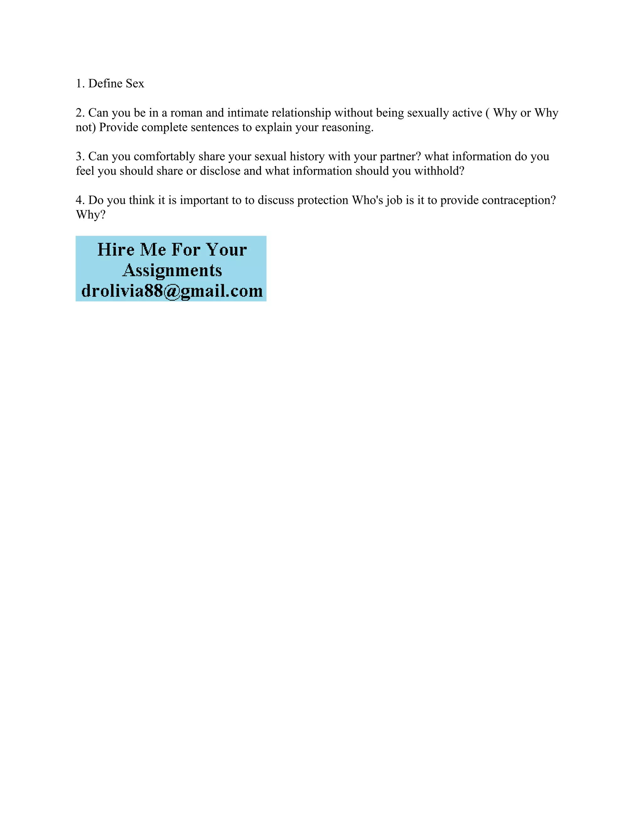 1 Define Sex 2 Can You Be In A Roman And Intimate Relationship Witho Pdf