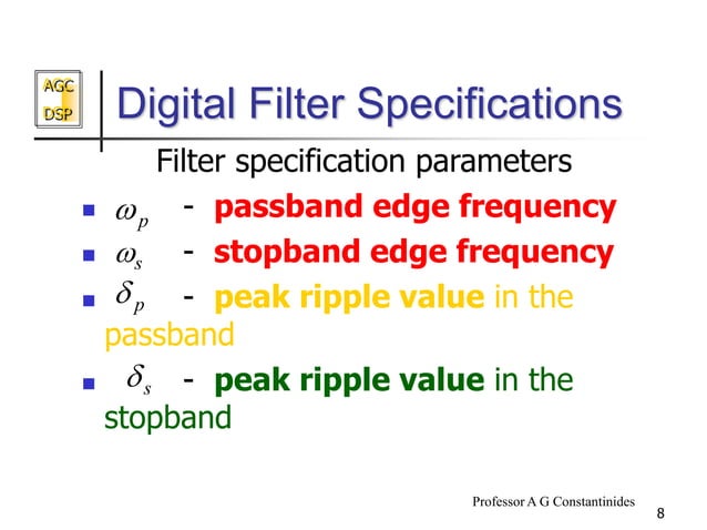 DIGITAL FILTER SPECIFICATIONS AND MATHEMATICS.ppt