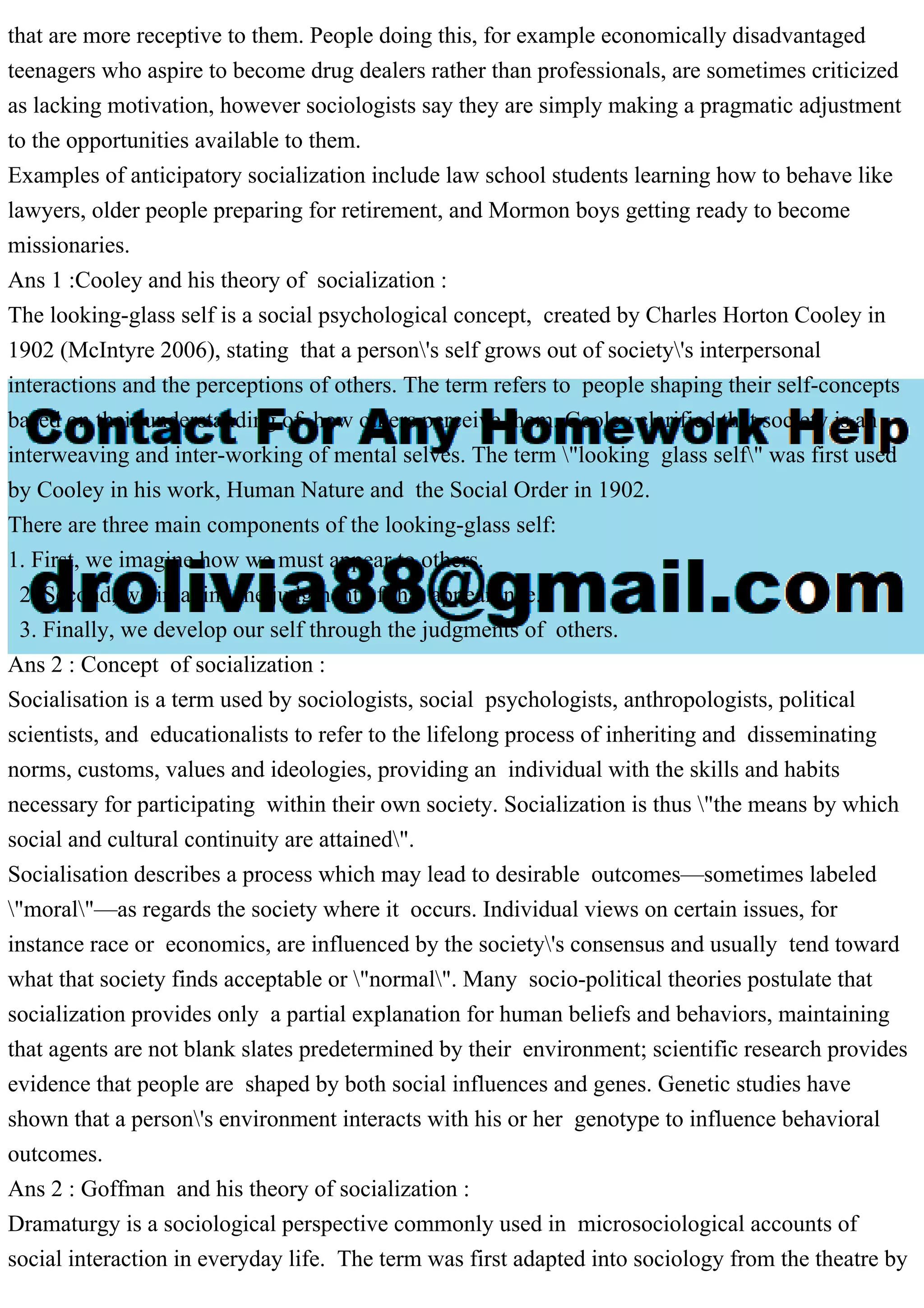 1- Discuss Cooley and his theory of socialization 2-Define the co.pdf