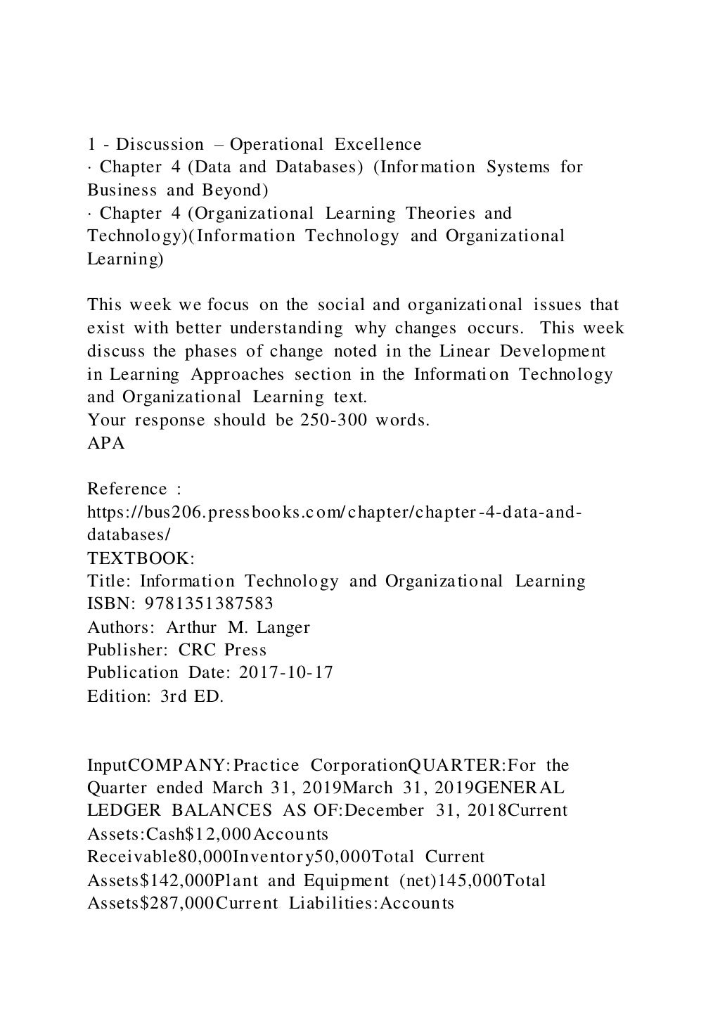 1 - Discussion – Operational Excellence· Chapter 4 (Data and Dat | DOCX