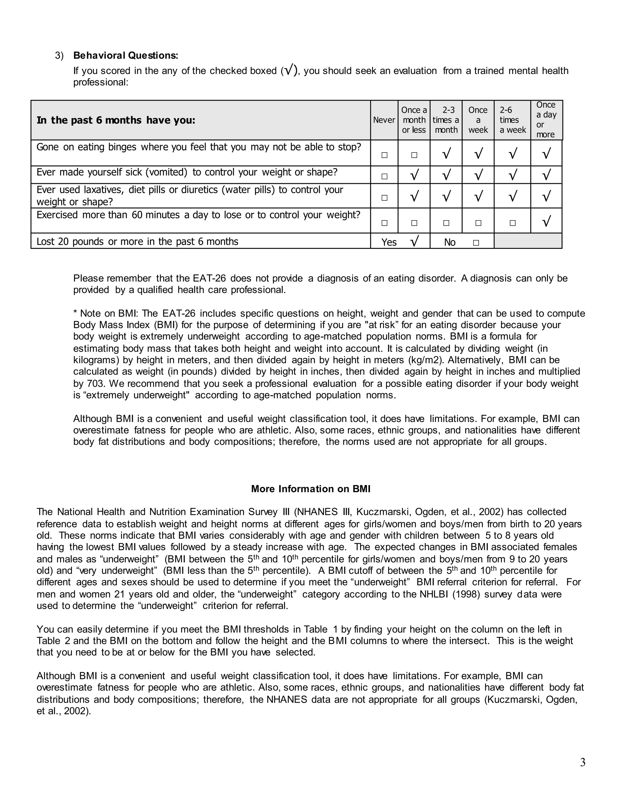Eating Attitudes Test-26 (EAT-26) | DOCX | Digestive Disorders ...