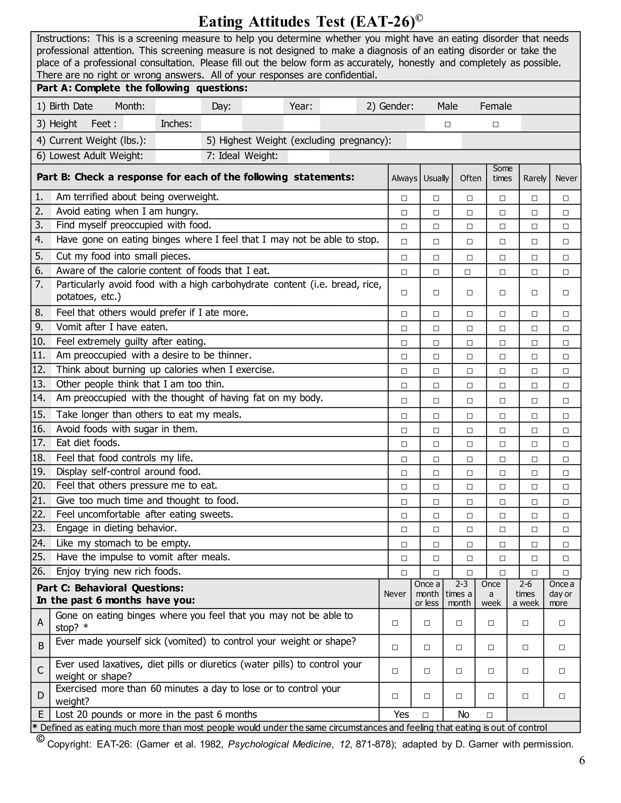 Eating Attitudes Test-26 (EAT-26) | DOCX