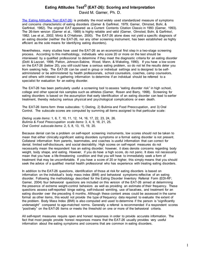 Eating Attitudes Test-26 (EAT-26) | DOCX | Digestive Disorders ...