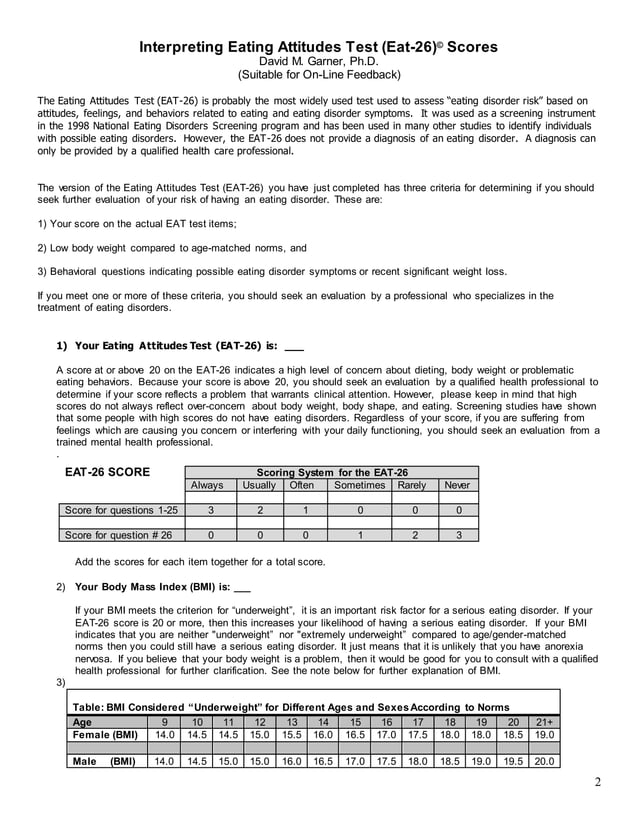 Eating Attitudes Test-26 (EAT-26) | DOCX | Digestive Disorders ...