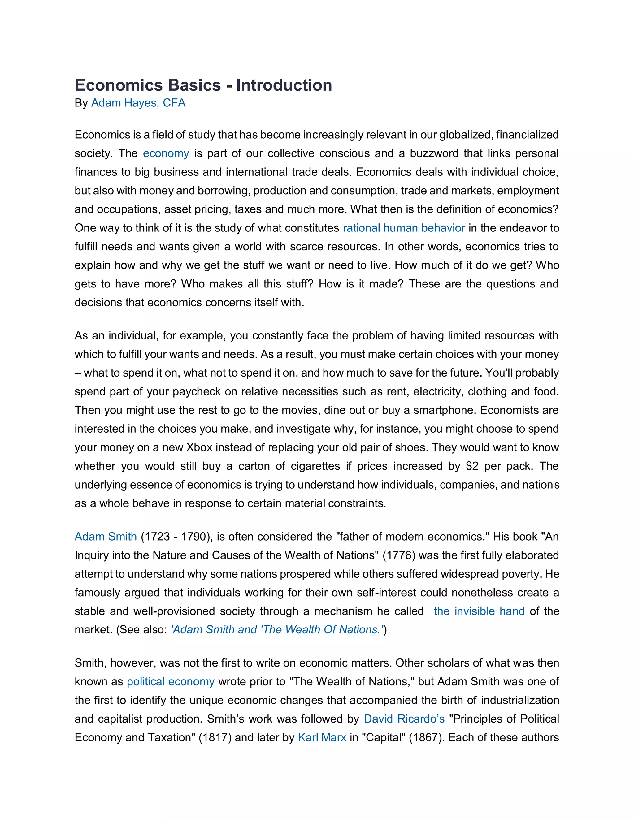 1 economics basics - introduction | PDF | Business | Business and Finance