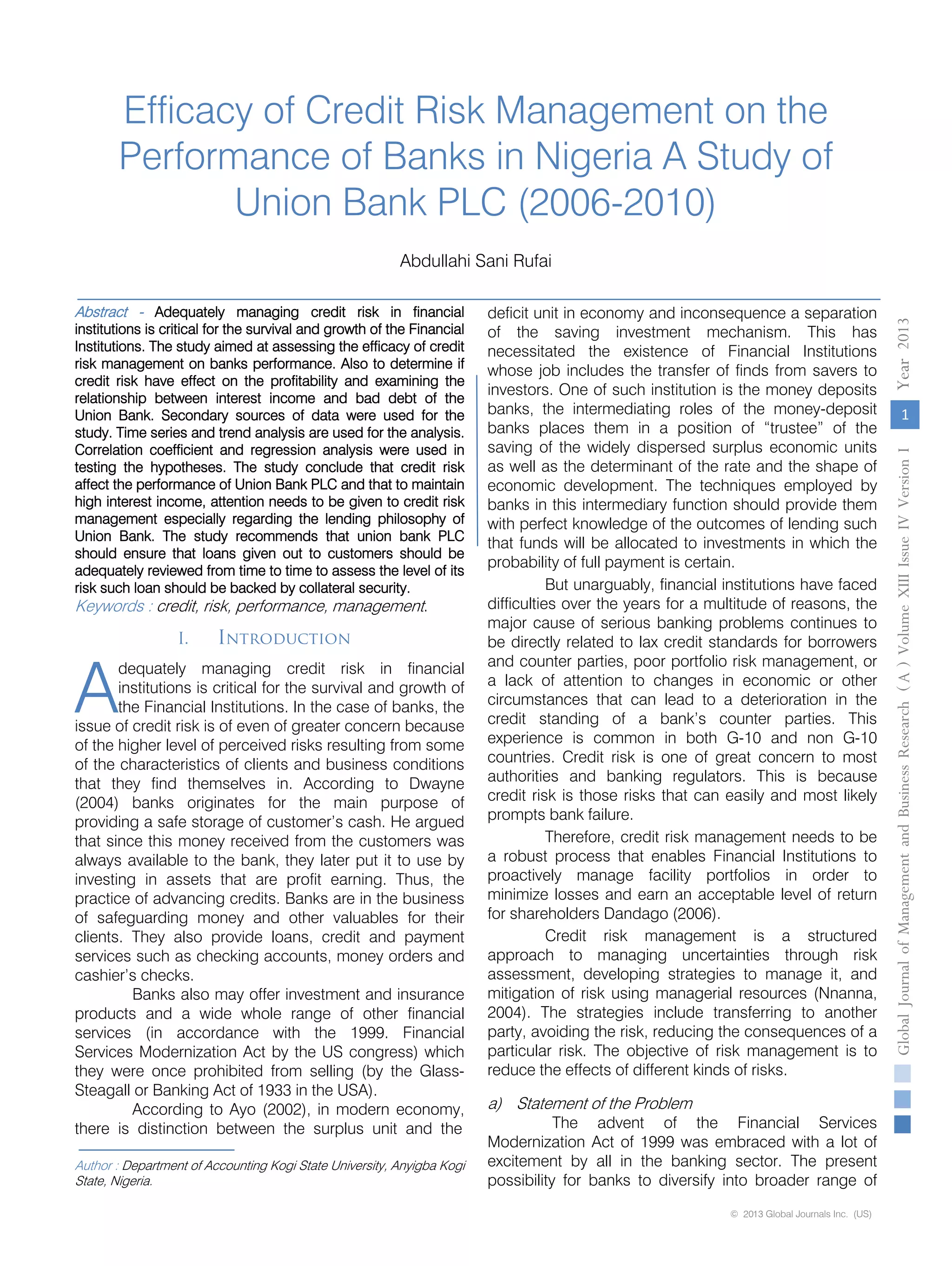 1 efficacy-of-credit-risk-management and profitability | PDF