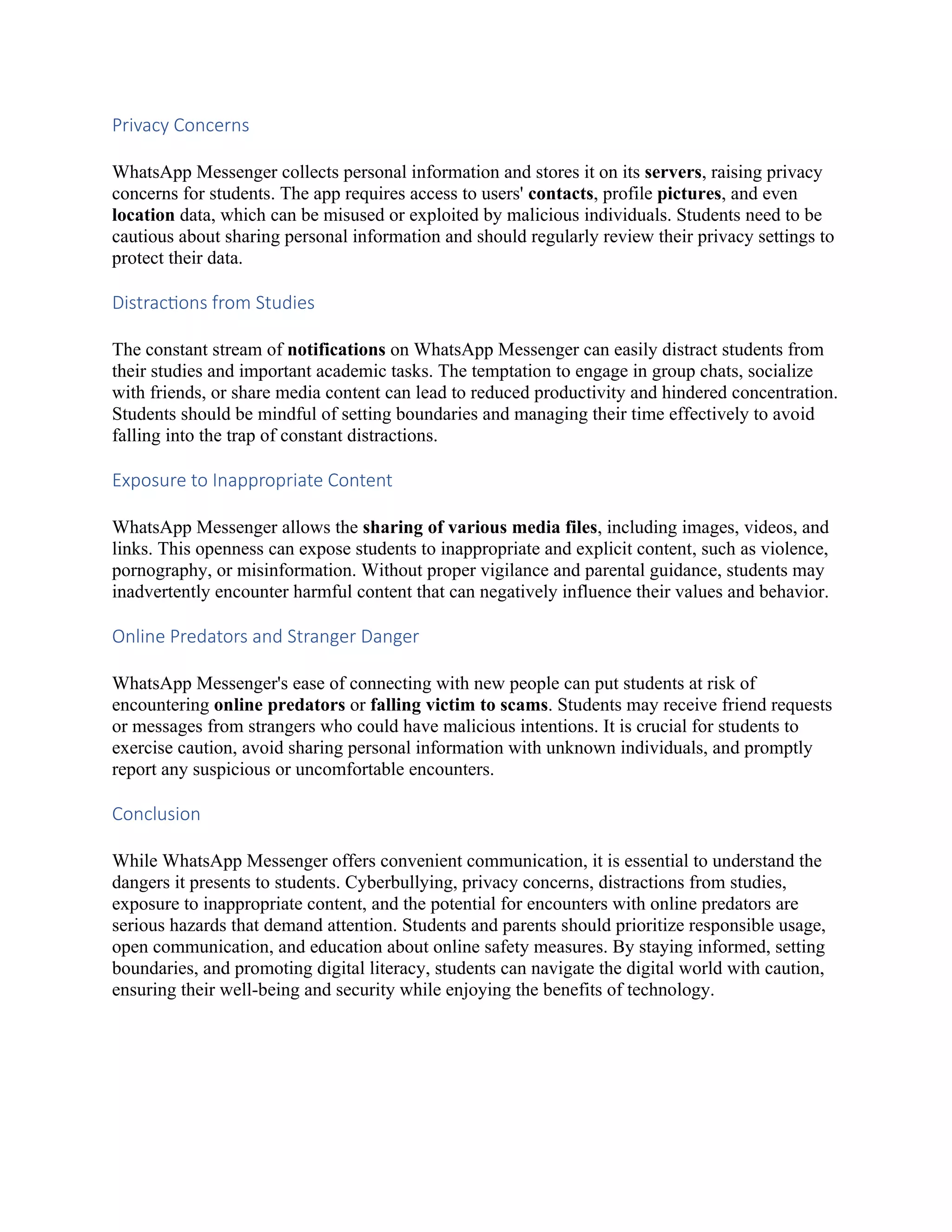 The risks of Whatsapp messenger for students | PDF