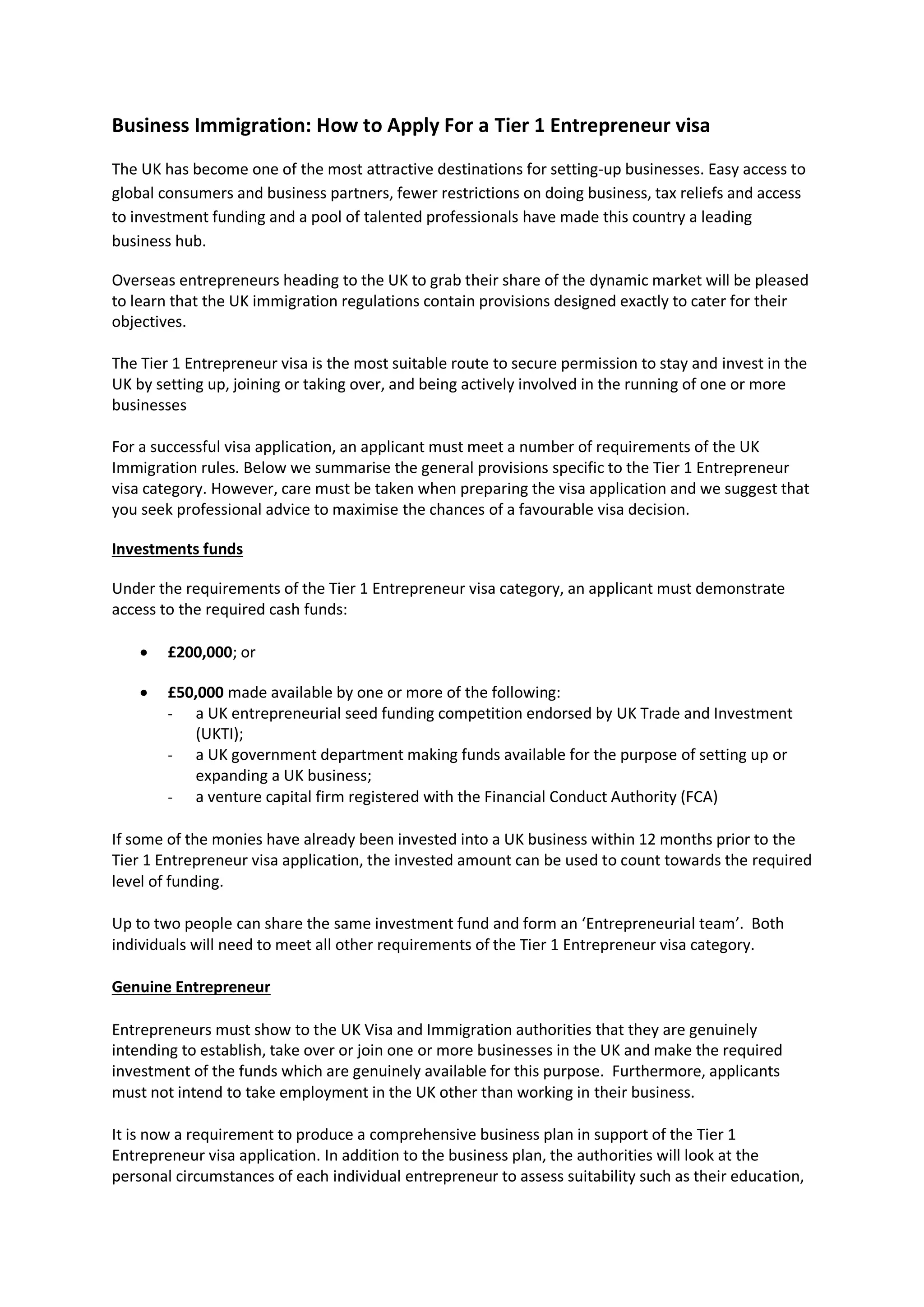 How to Apply For a UK Tier 1 Entrepreneur Visa | PDF