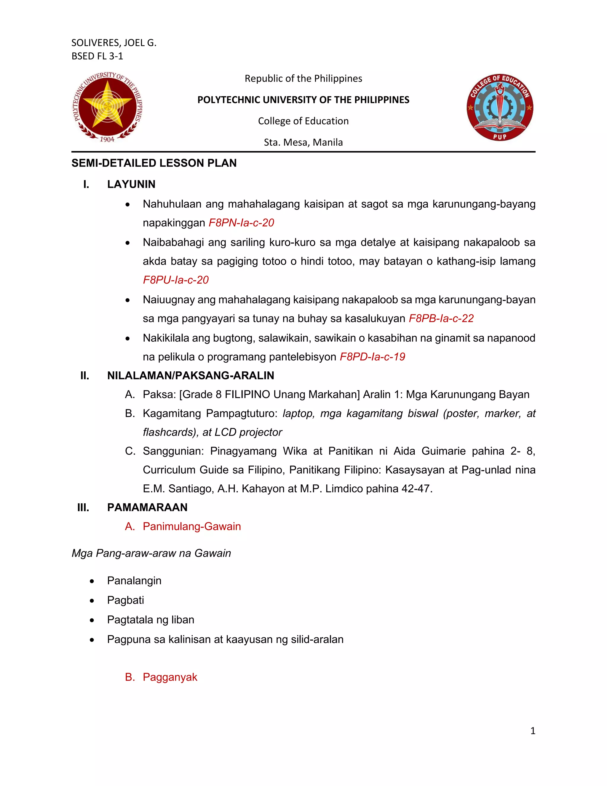 K-TO-12 GRADE 8 FILIPINO Unang Markahan | PDF