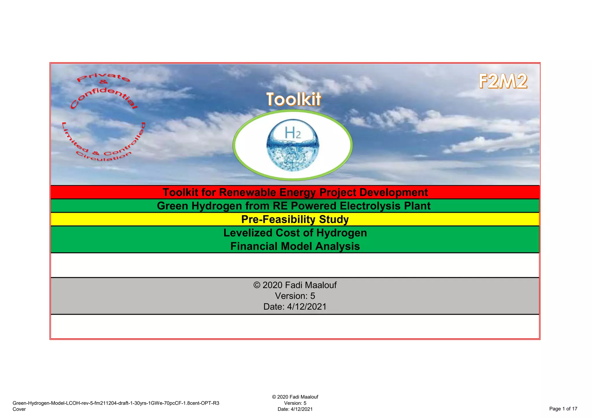 Green Hydrogen Financial Model Toolkit LCOH | PDF