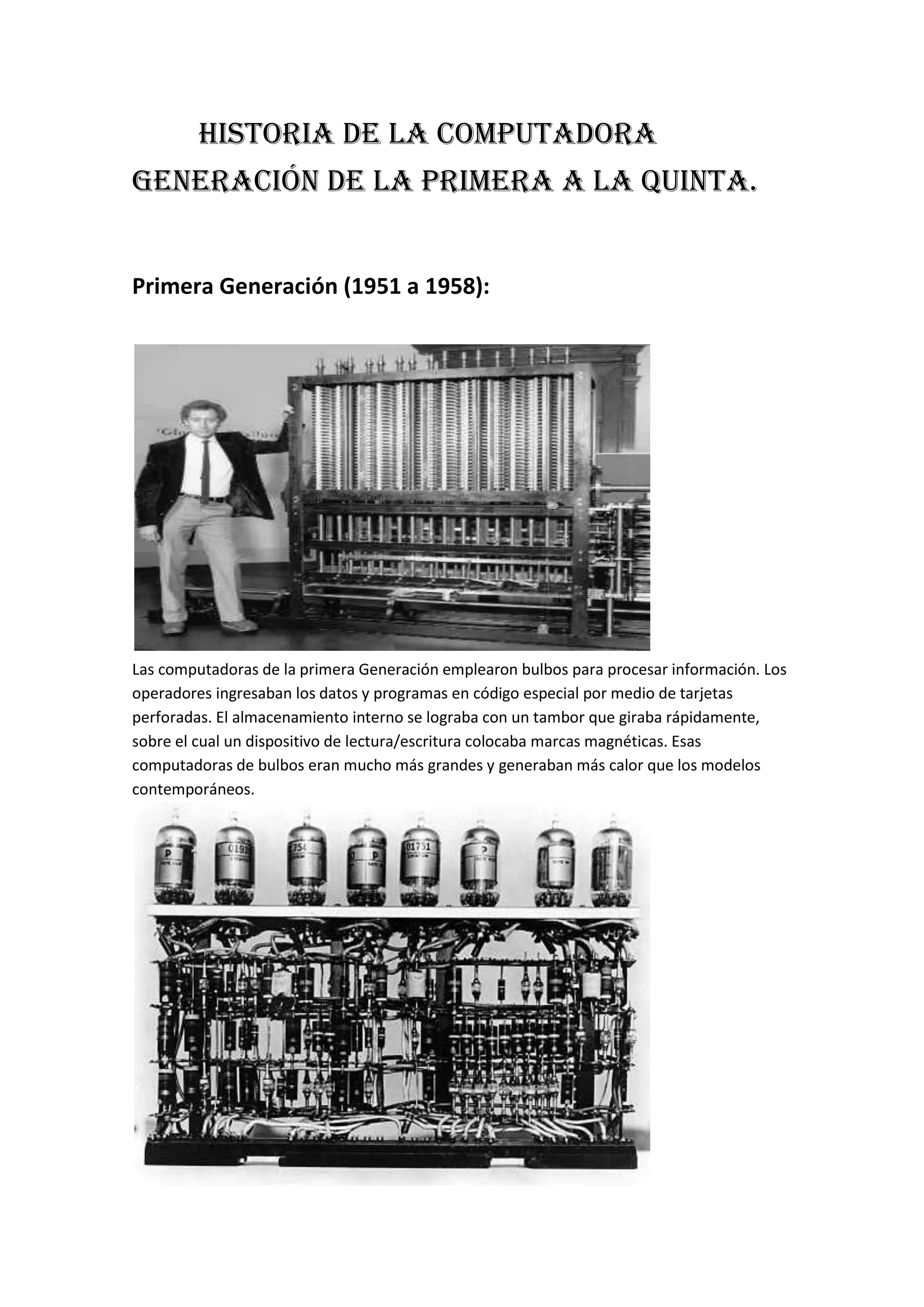 1. historia de la computadora generación de la primera a la quinta | PDF