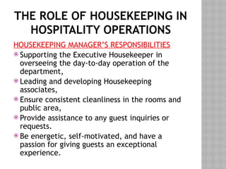 THE ROLE AND FUNCTION IN THE HOUSEKEEPING MANAGEMENT IN THE HOTEL ...