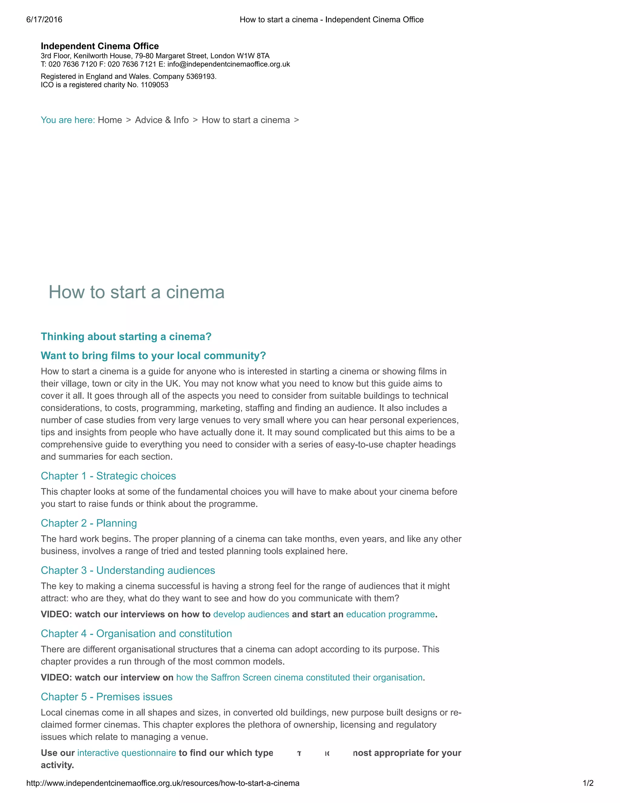 1 how to start a cinema - independent cinema office | PDF
